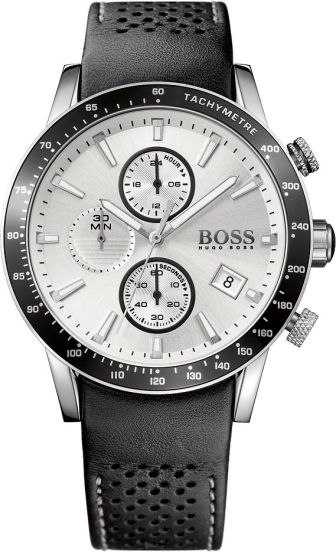 Hugo Boss Rafale Chronograph Quartz Silver Dial Black Leather Strap Wa ...