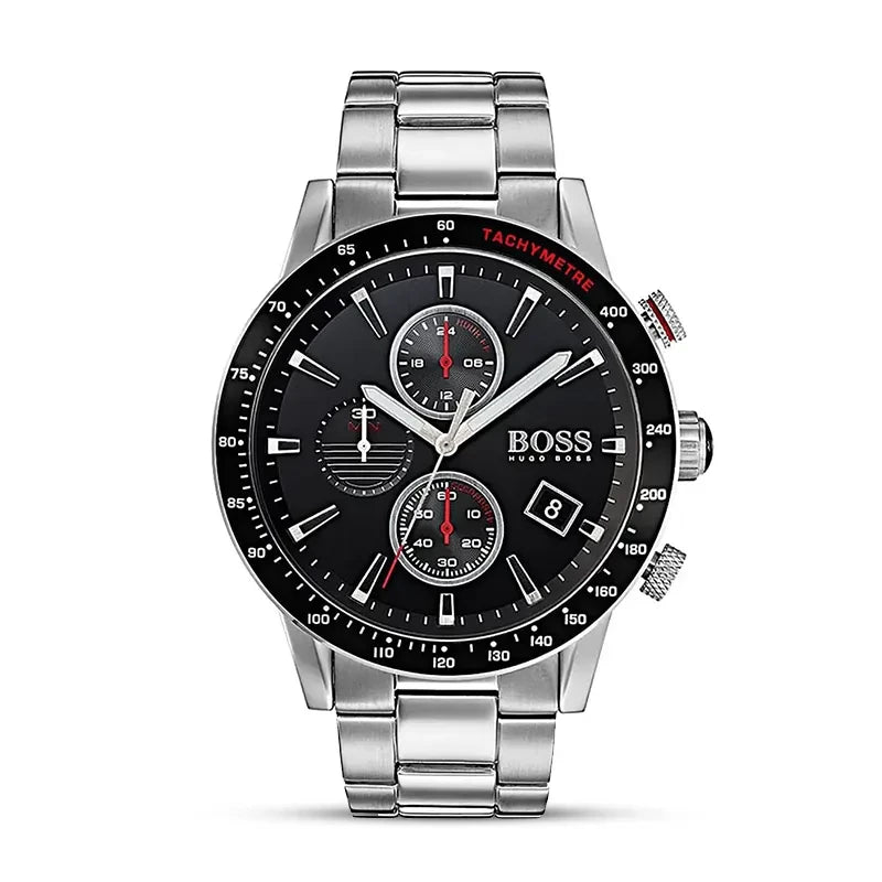 Hugo Boss Rafale Chronograph Black Dial Silver Steel Strap Watch for M ...