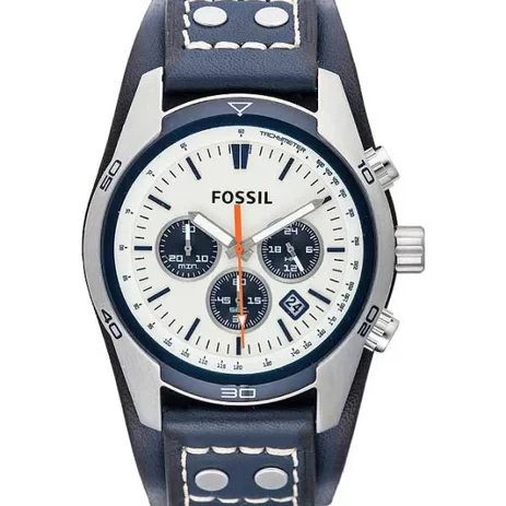 Fossil Coachman Chronograph White Dial Blue Leather Strap Watch For Me ...