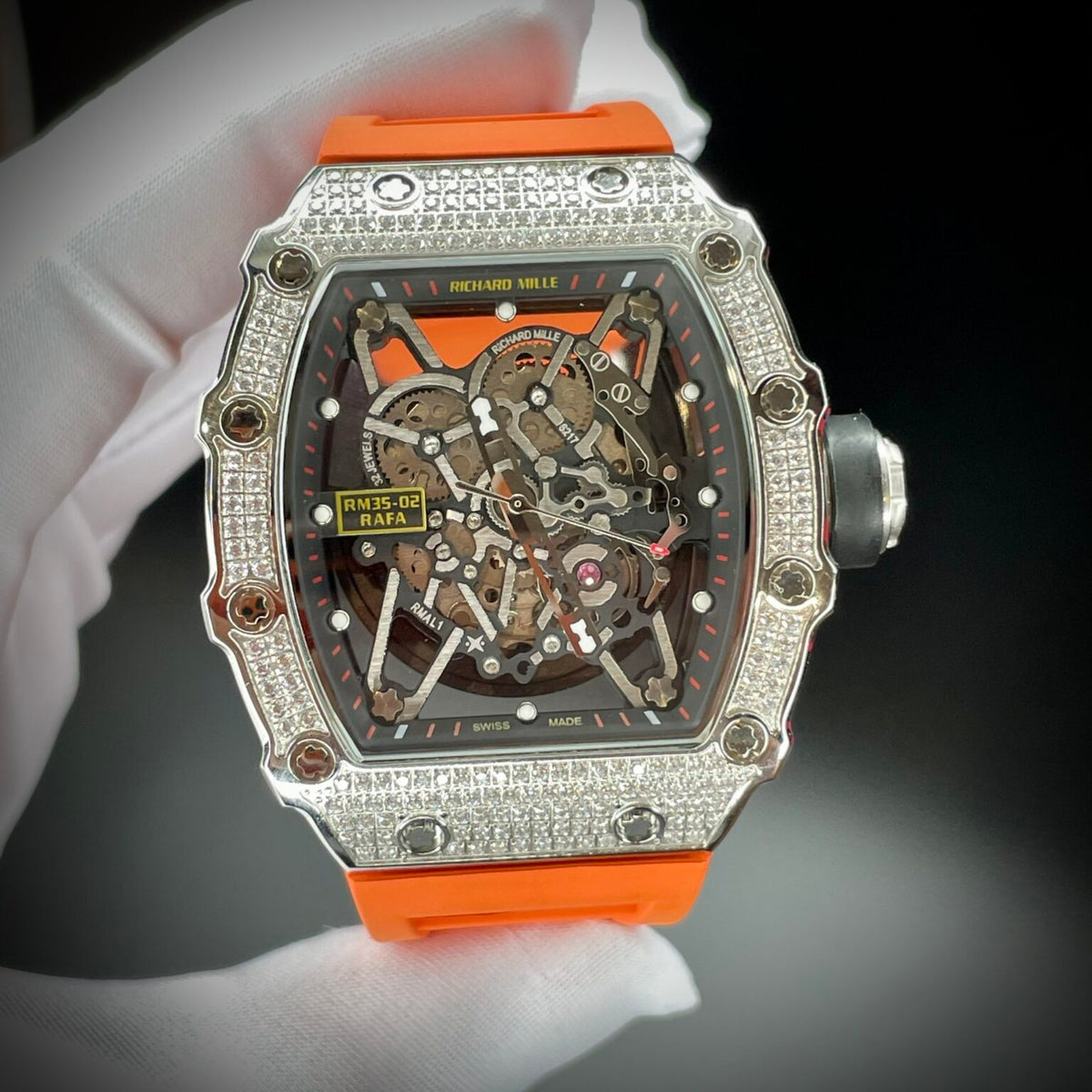 Richard Mille RM35-02 Swiss 1:1 Watch Orange Rubber Strap 44mm – Time ...